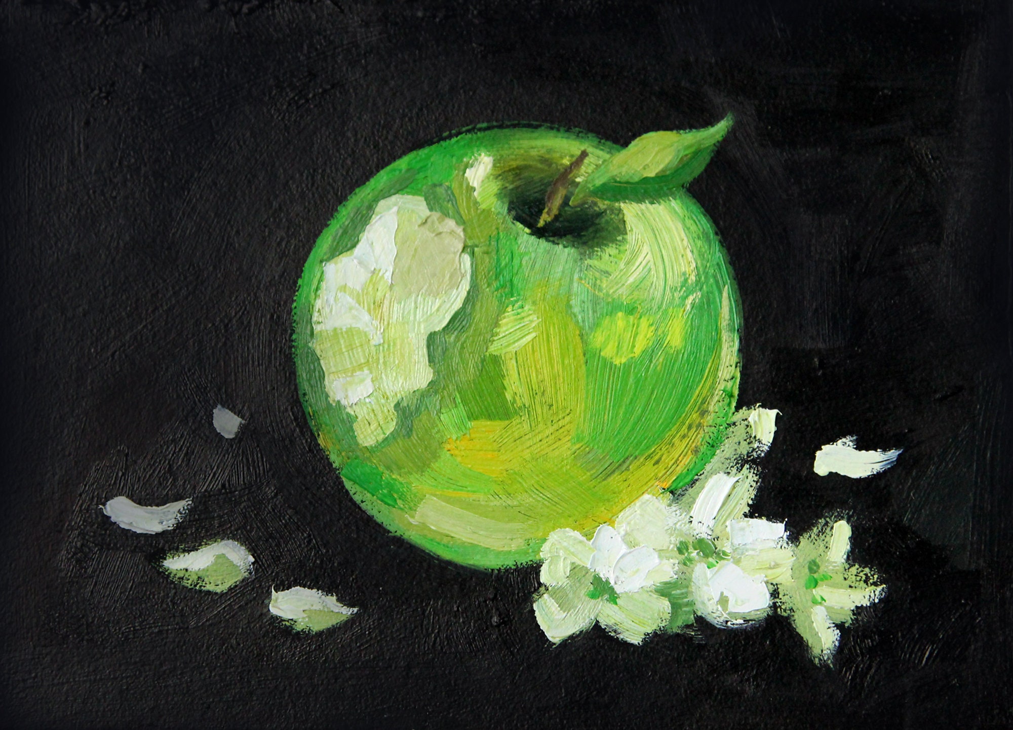 Green Apple Painting Oil Original Art Small Artwork Food Stil | Etsy