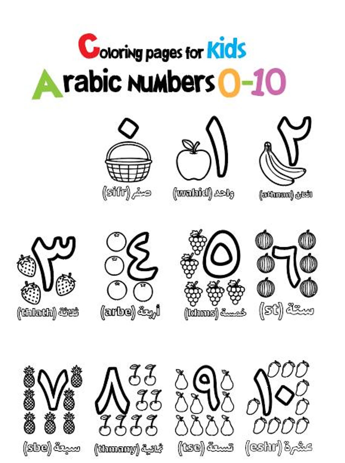 Arabic Worksheets for Kids Arabic Coloring Page Arabic Numbers 0–10 ...