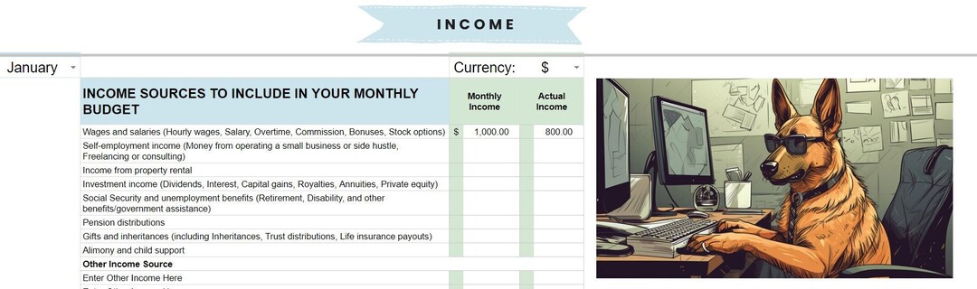 German Shepherd Dog Themed Budget Spreadsheet Google Sheets - Etsy