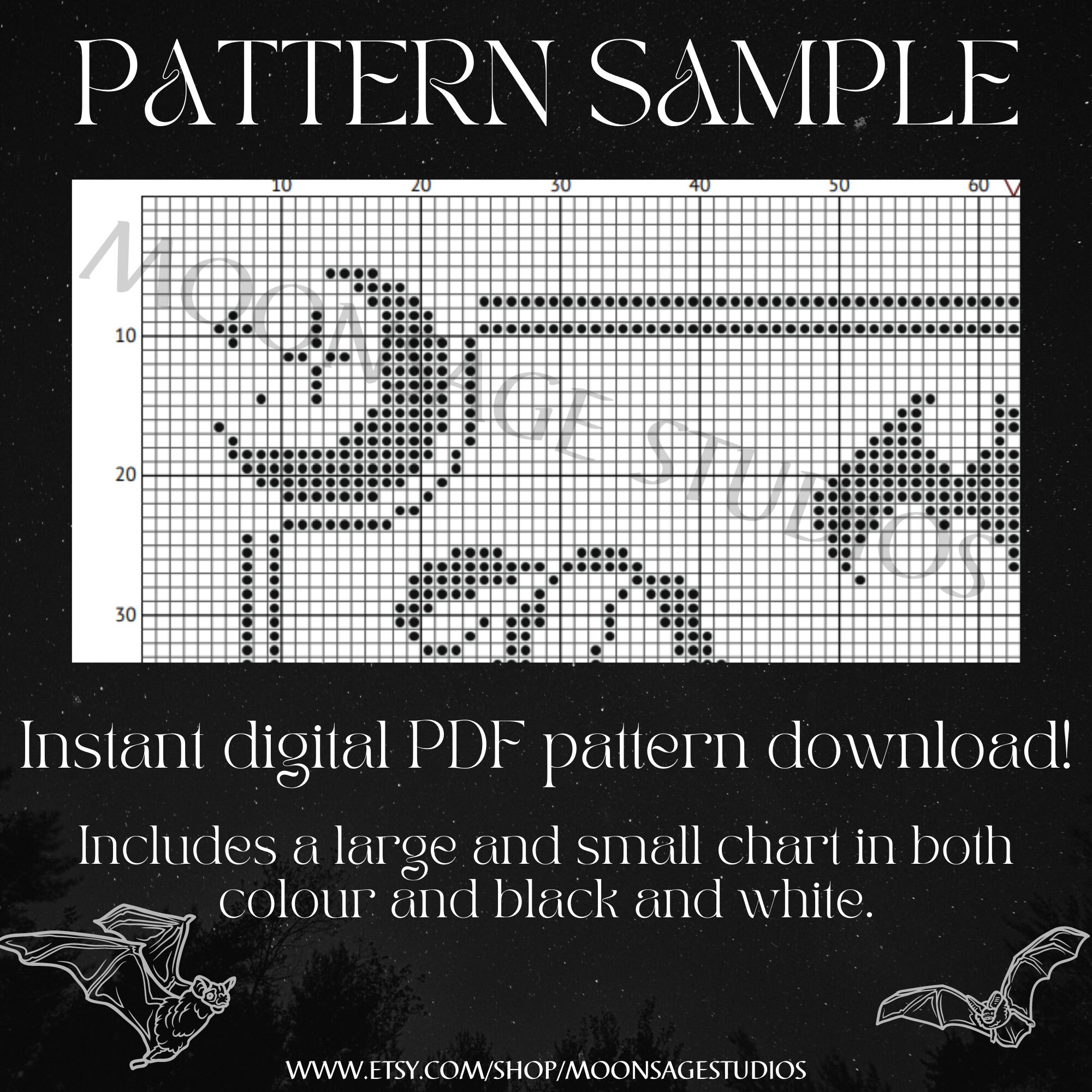 Nocturnal Creature - Gothic Cross Stitch Pattern | Witchy Cross Stitch ...