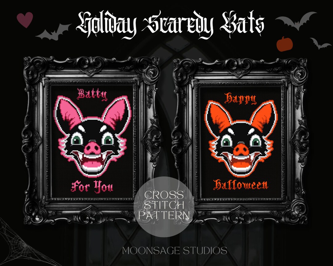 Holiday Scaredy Bats - 2 Gothic Cross Stitch Patterns | Halloween ...