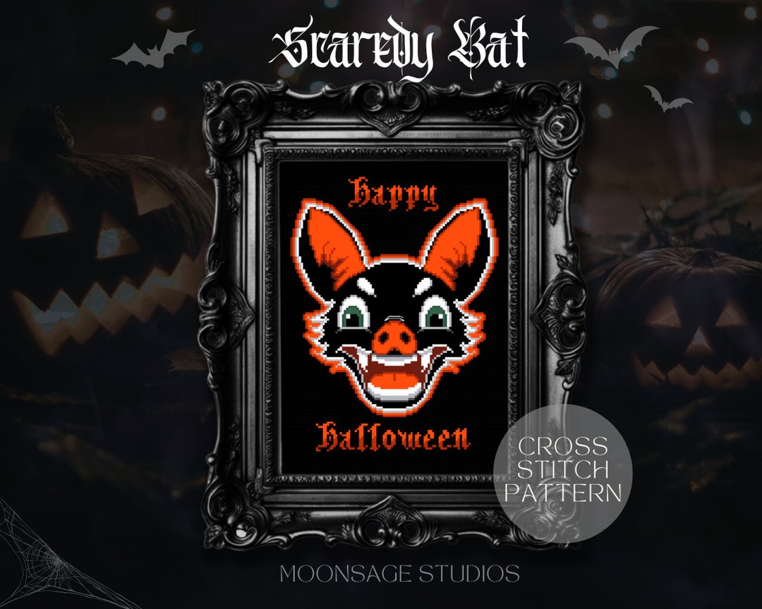 Scaredy Bat - Halloween Cross Stitch Pattern | Witchy Cross Stitch ...