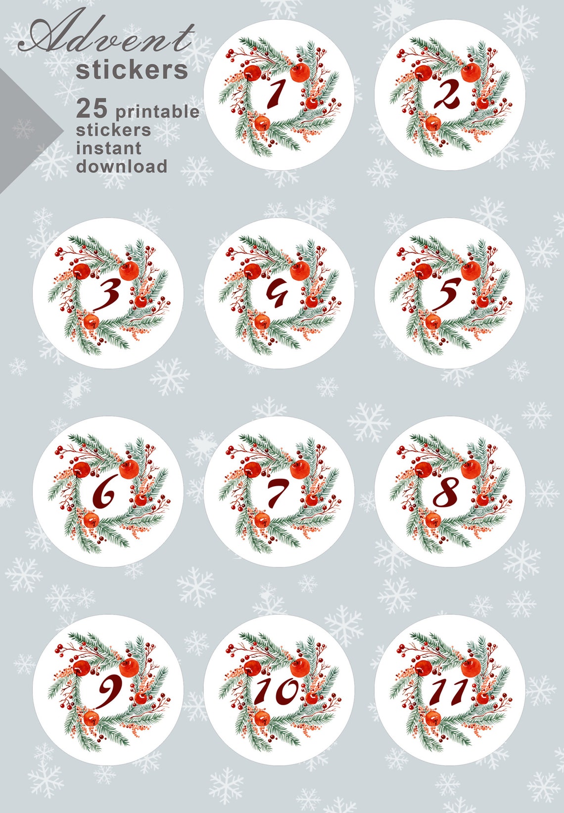 Printable Advent Calendar Numbers, Countdown to Christmas,round Advent ...