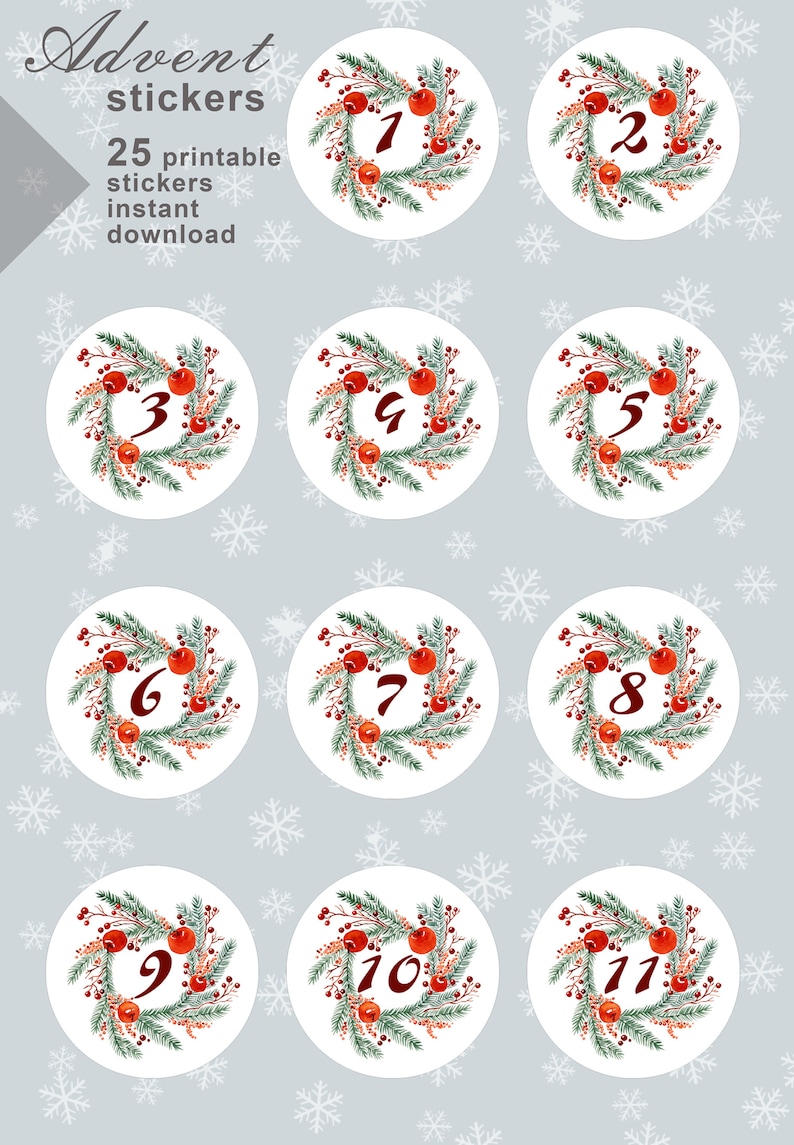 Printable Advent Calendar Numbers, Countdown to Christmas,round Advent ...