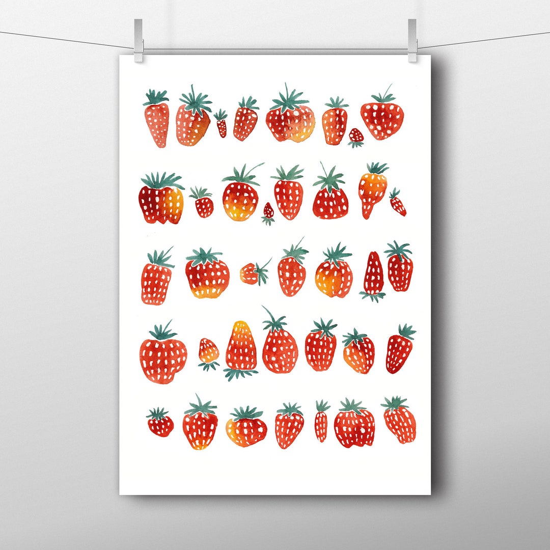 Strawberry Digital Print, Berries Digital Print,watercolor Digital ...