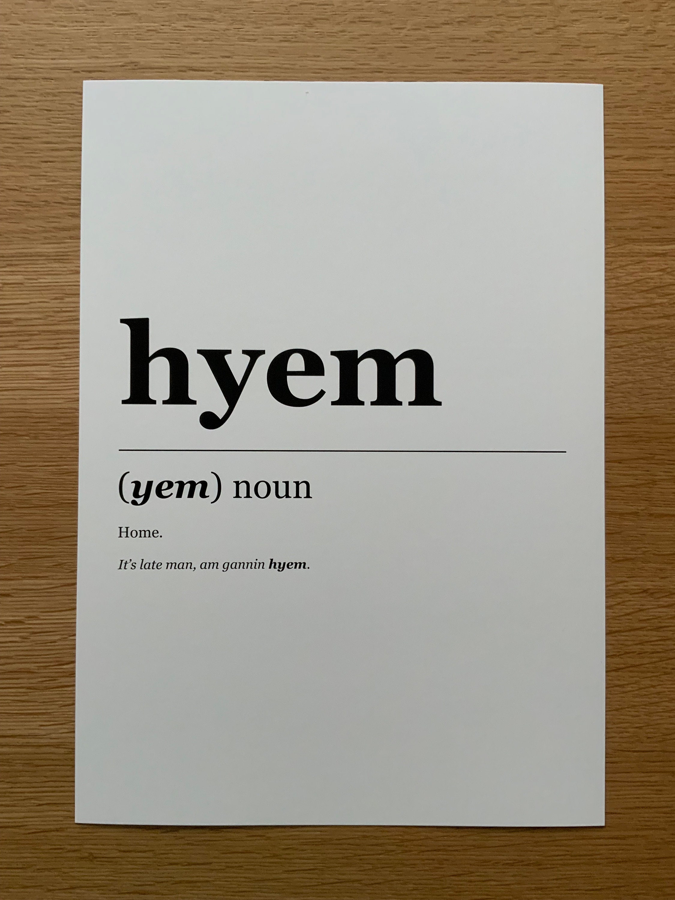Hyem Geordie Definition A4 Print - Etsy UK