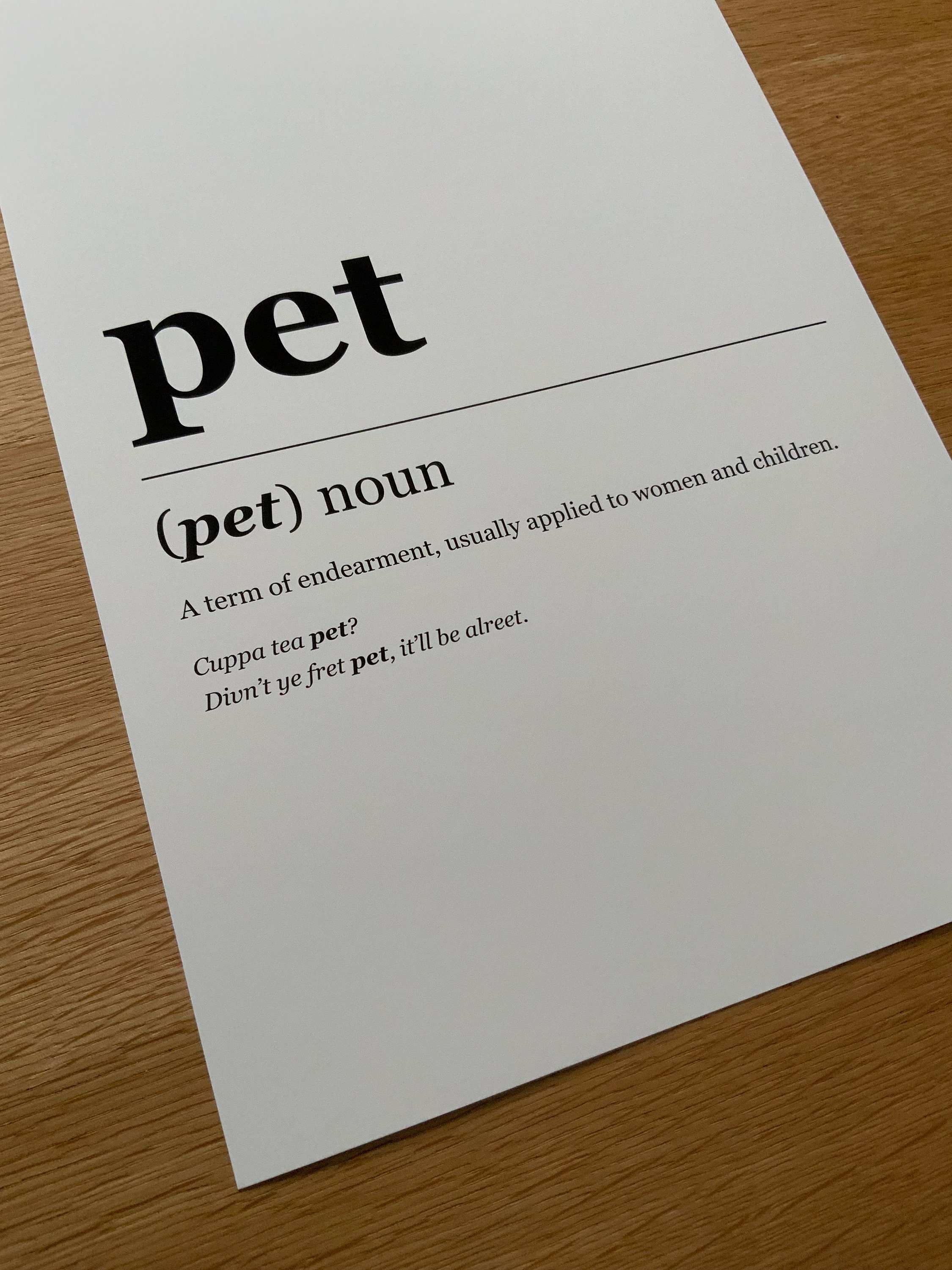 Geordie Pet Definition A4 Print: Northern English Slang - Etsy