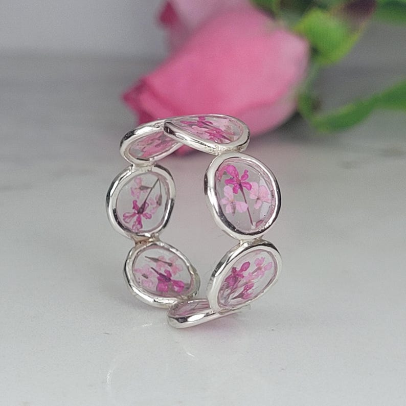 Pressed Flower Ring, Rainbow Ring, Wide Band Ring, Nature Ring, Dainty ...