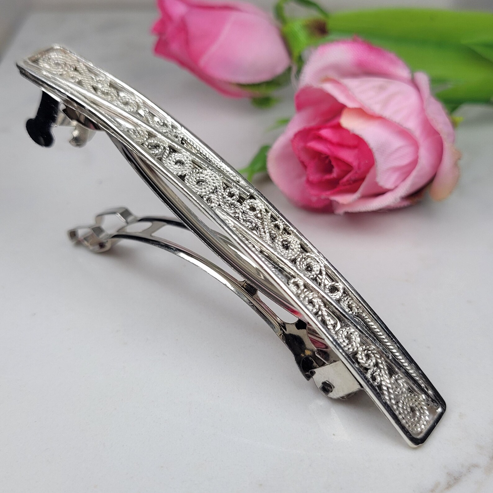French Barrette, Hair Clip, Silver Hair Pin, Hair Accessory - Etsy