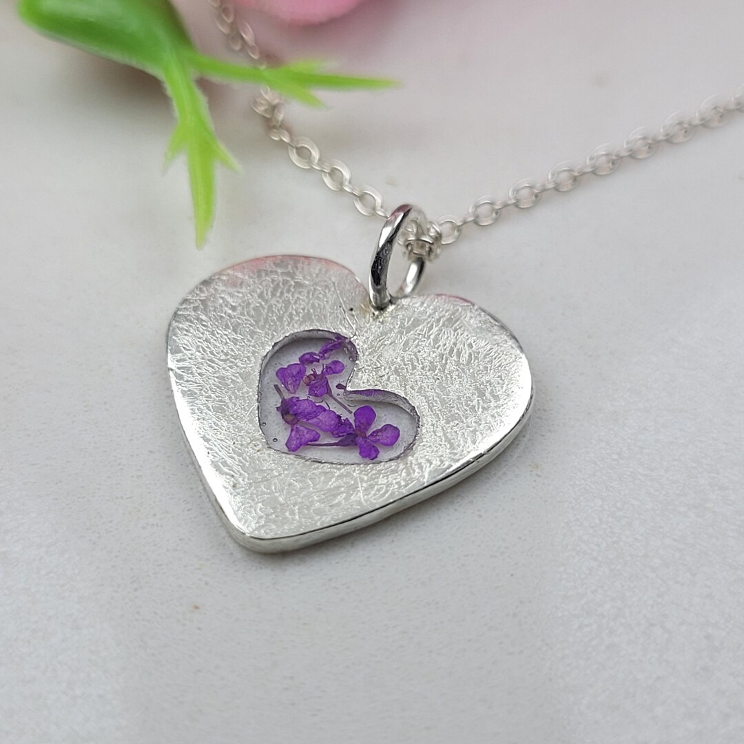 Flower Necklace, Heart Necklace, Custom Silver Pendant, Unique Silver ...