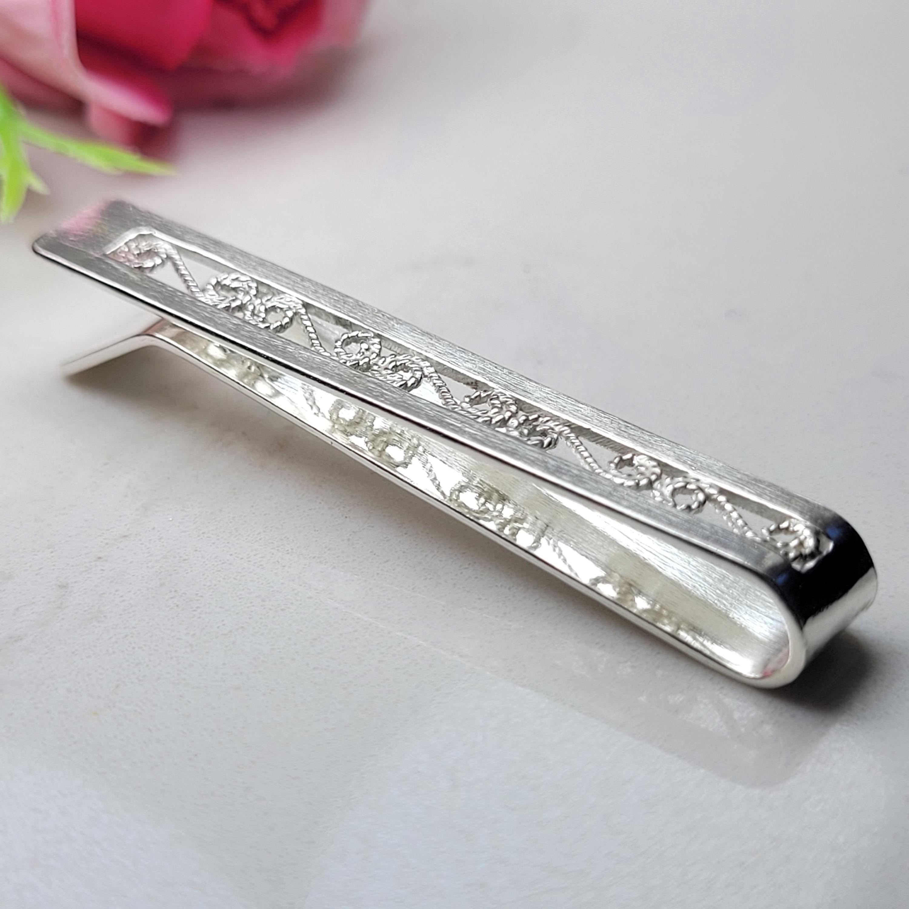 Tie Clip, Tie Bar, Silver Tie Pin, Sterling Silver Clip, Silver Bar ...