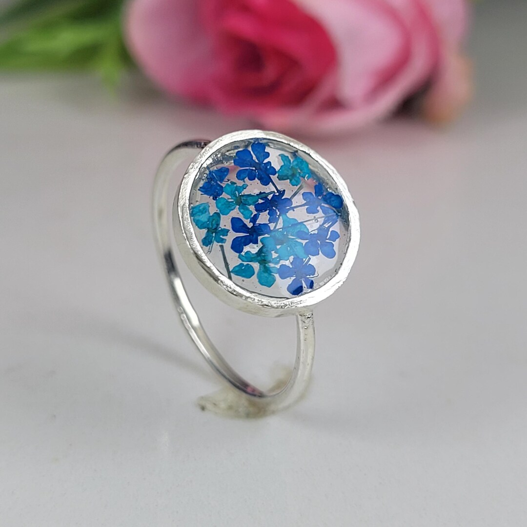 Real Flower Ring, Resin Ring, Blue Flower Ring, Nature Ring, Vintage ...