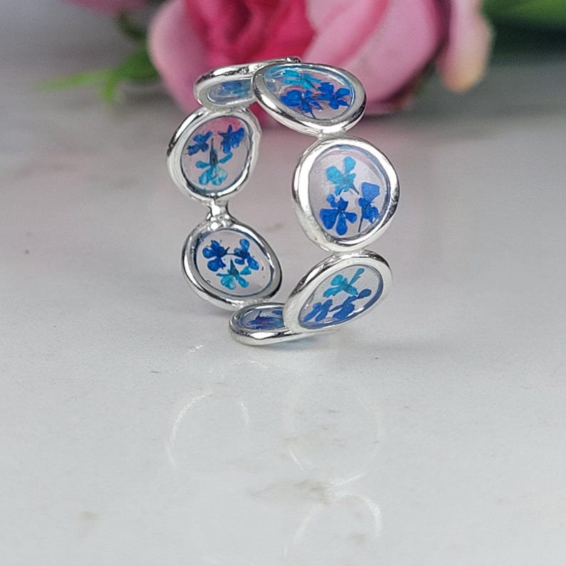 Pressed Flower Ring, Rainbow Ring, Wide Band Ring, Nature Ring, Dainty ...