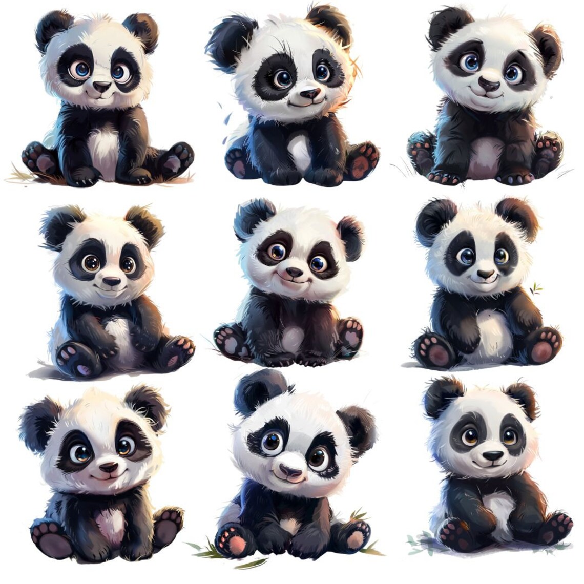 10 Cute Panda Clipart, Instant Download, Jpg, Digital Art, Card Making ...