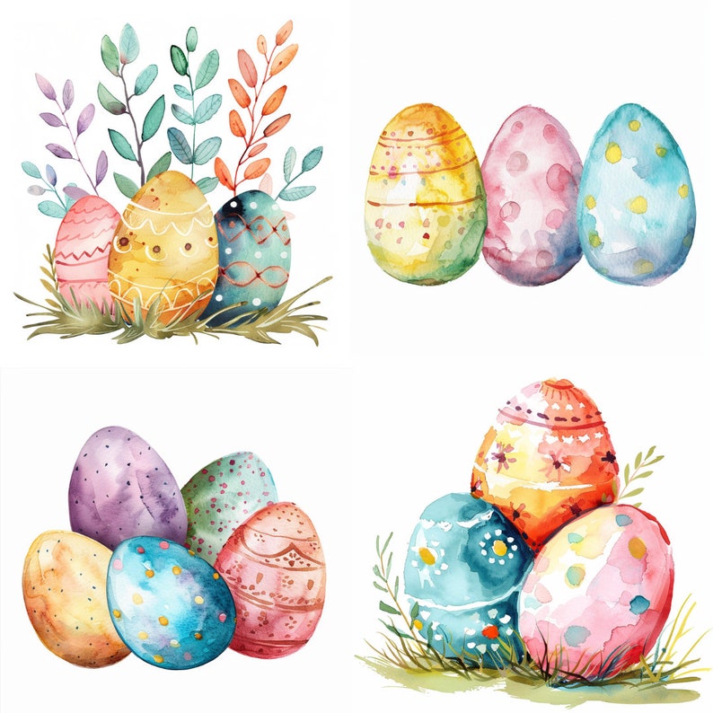 12 Beloved Easter Egg Clipart, Easter Clipart, Printable Watercolor ...