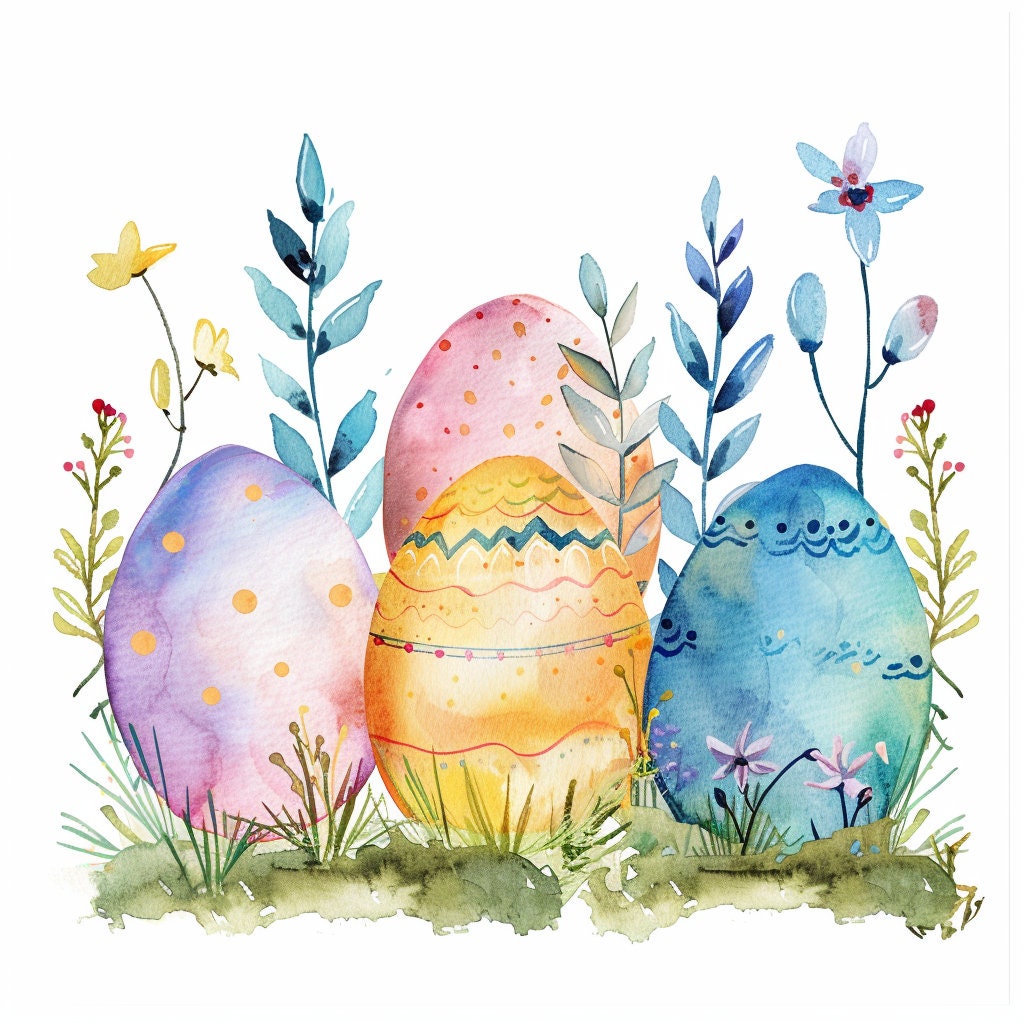 12 Beloved Easter Egg Clipart, Easter Clipart, Printable Watercolor ...