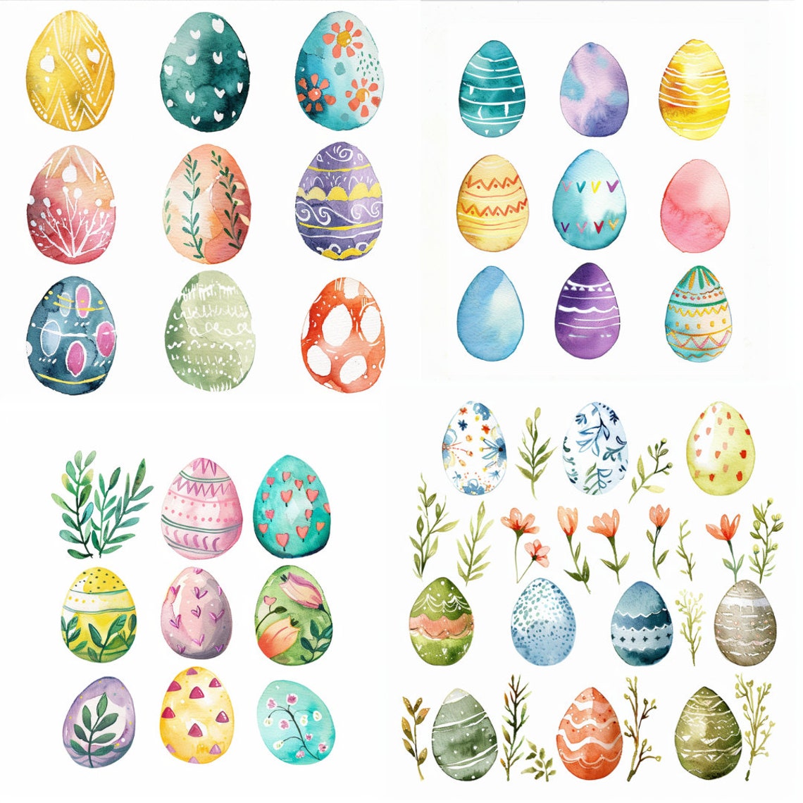 12 Beloved Easter Egg Clipart, Easter Clipart, Printable Watercolor ...