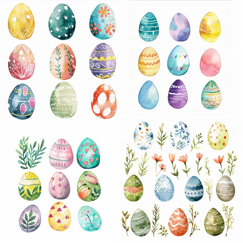 12 Beloved Easter Egg Clipart, Easter Clipart, Printable Watercolor ...