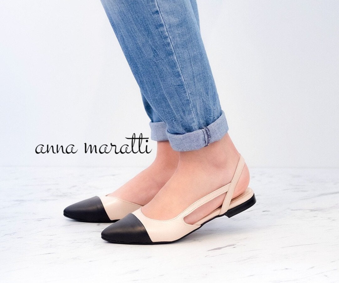 Bella - Pointed Toe Flats,two-tone Flats,beige Flat Shoes,pointed Toe ...