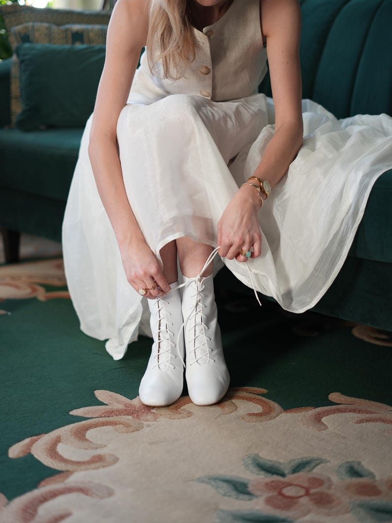 Lea - Full Leather Block Heels Ankle Boots,winter Wedding Tie Boots ...