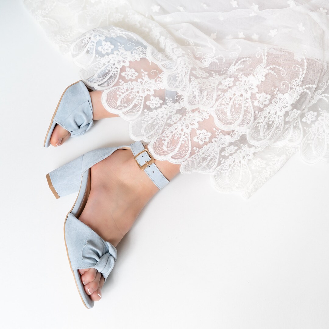 Rila Blue Block Heels,wedding Shoes,wedding Heel Sandals,vintage ...