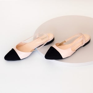 Bella - Leather Pointed Toe Flats,two-tone Flats,beige Flat Shoes ...