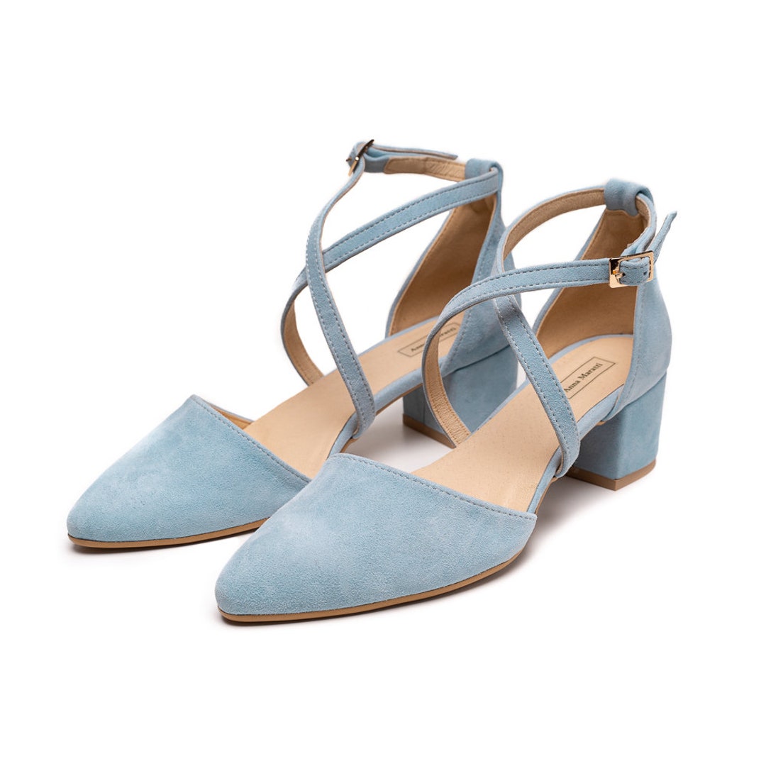 Cari - Sale 9 US Leather Block Heels,wedding Shoes,blue Block Heels ...