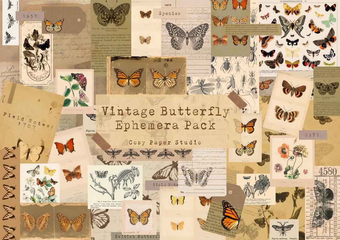 Printable Digital Download Vintage Butterfly Ephemera Pack Journaling ...