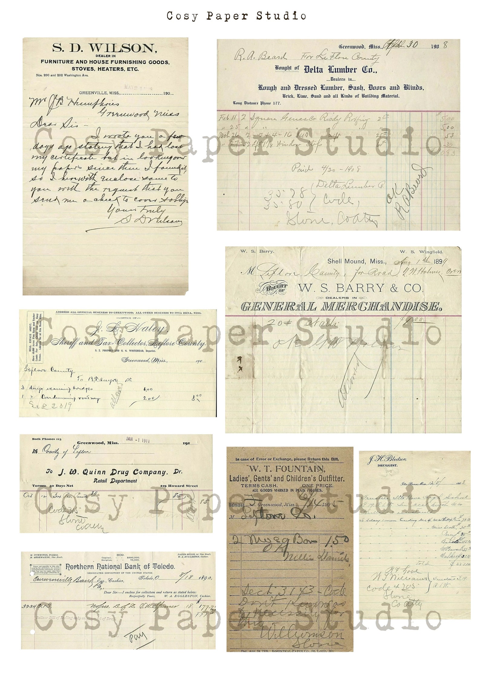 Printable Digital Download Vintage Receipts Ledger Documents | Etsy