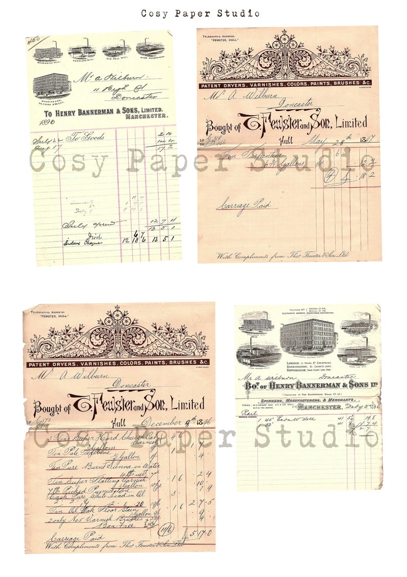 Printable Digital Download Vintage Receipts Ledger Documents | Etsy