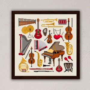 Musical Instruments Cross Stitch Pattern: Orchestra Band Decor (PDF ...