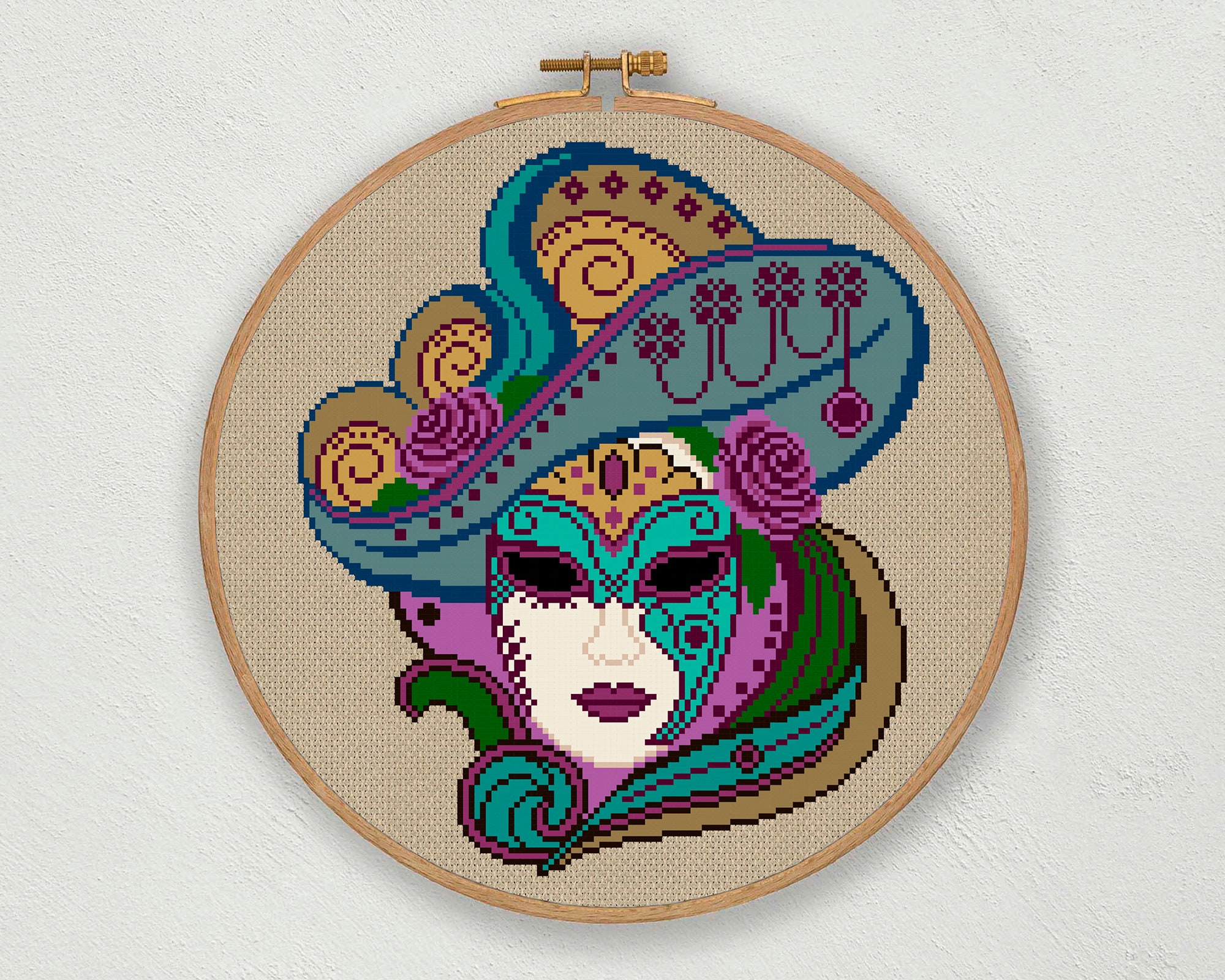 Venetian Mask Cross Stitch Pattern: Carnival Embroidery (PDF Chart) - Etsy
