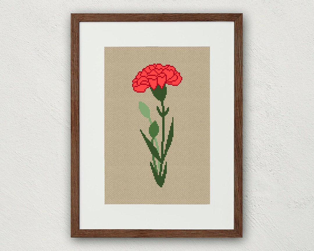Carnation Cross Stitch Pattern: January Birth Flower (PDF Download) - Etsy
