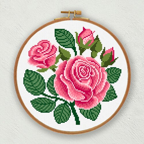 Rose Cross Stitch Pattern PDF Counted Cross Stitch Flower - Etsy