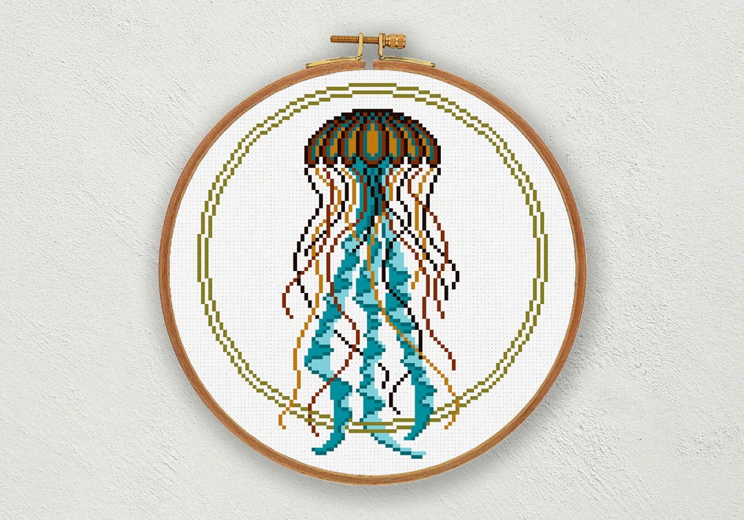Jellyfish Cross Stitch Pattern, Jellyfish Embroidery Pdf Pattern, Sea ...