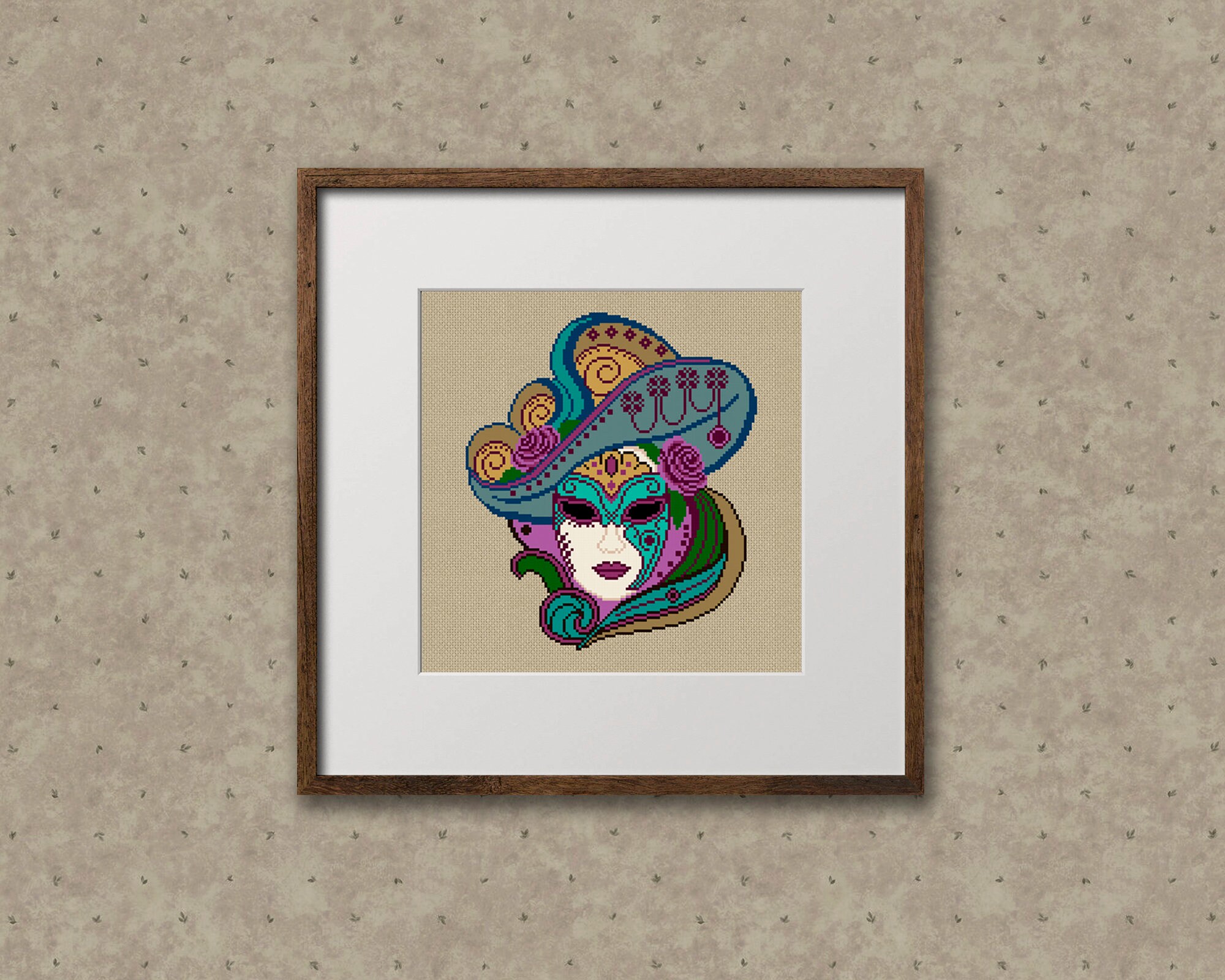 Venetian Mask Cross Stitch Pattern: Carnival Embroidery (PDF Chart) - Etsy