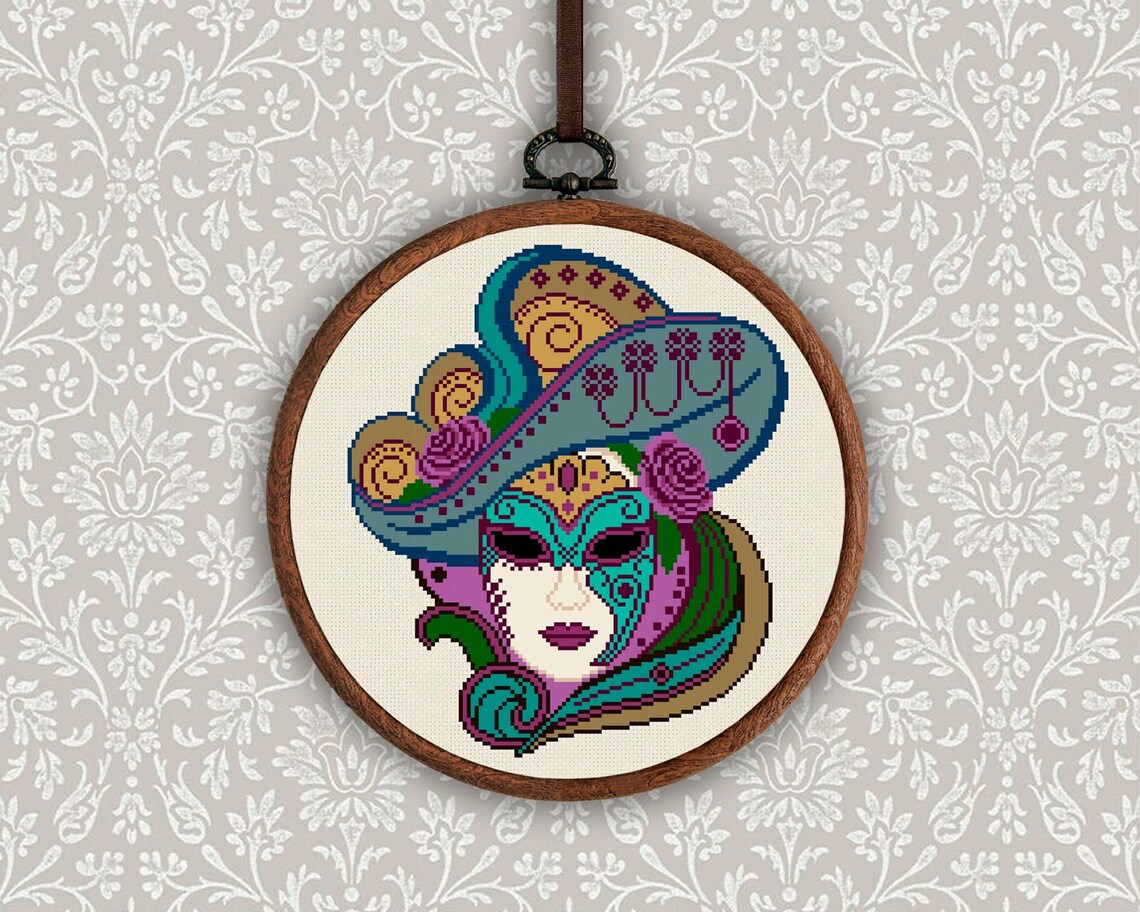 Venetian Mask Cross Stitch Pattern: Carnival Embroidery (PDF Chart) - Etsy