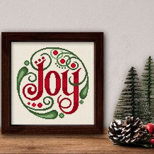 Christmas Joy Cross Stitch Pattern: Holiday Wreath Embroidery (PDF ...