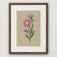 Aster Flower Cross Stitch Pattern, Purple Flower Hand Embroidery ...