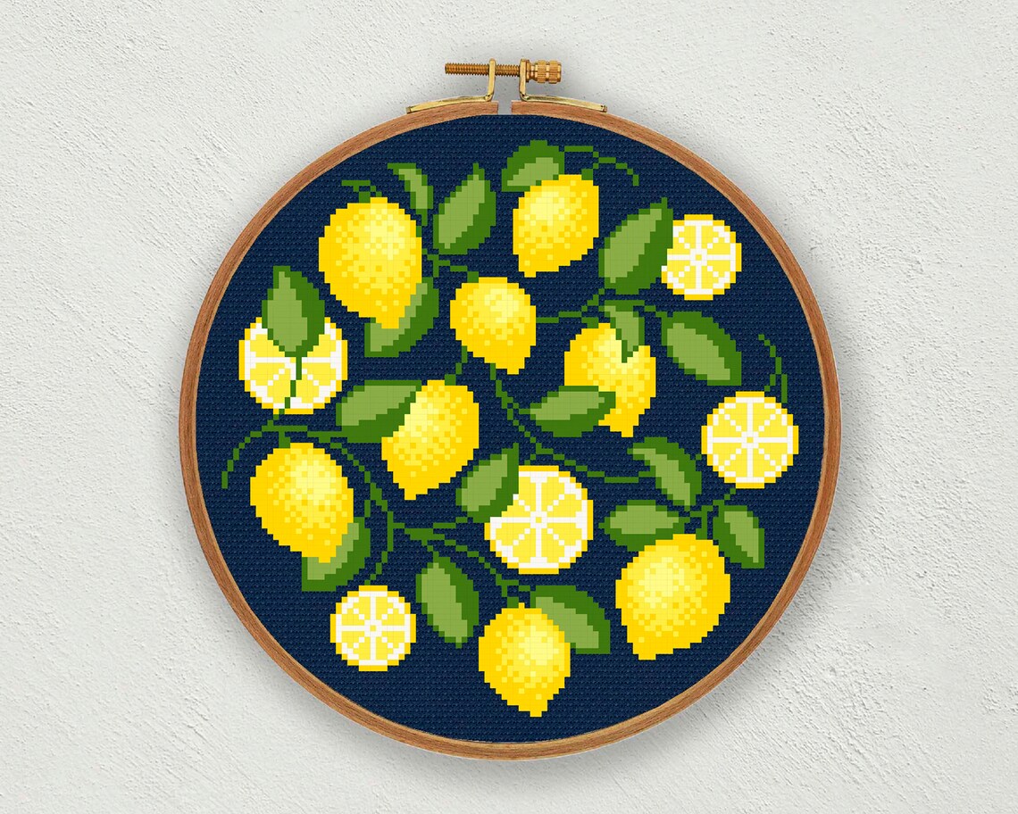Lemons cross stitch pattern Lemon cross stitch chart Citrus | Etsy