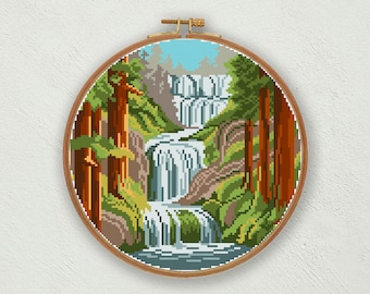 Waterfall Landscape Cross Stitch Pattern DMC PDF - Etsy