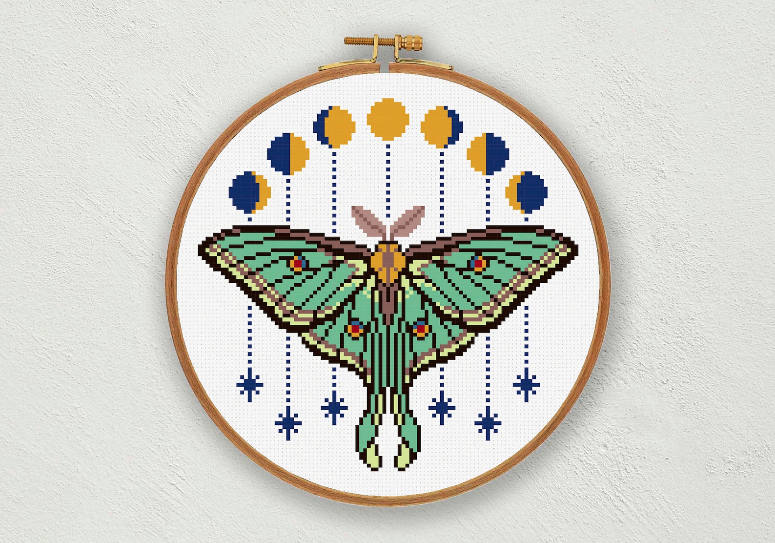 Luna Moth Cross Stitch Pattern: Moon Phases Embroidery (digital ...