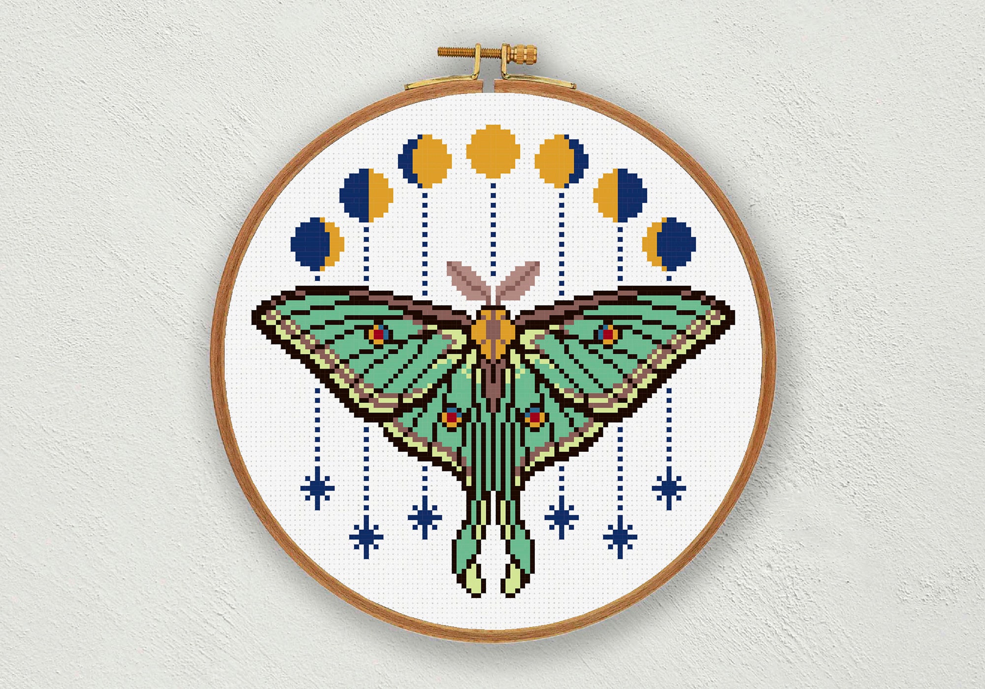 Luna Moth Cross Stitch Pattern: Moon Phases Embroidery (digital ...