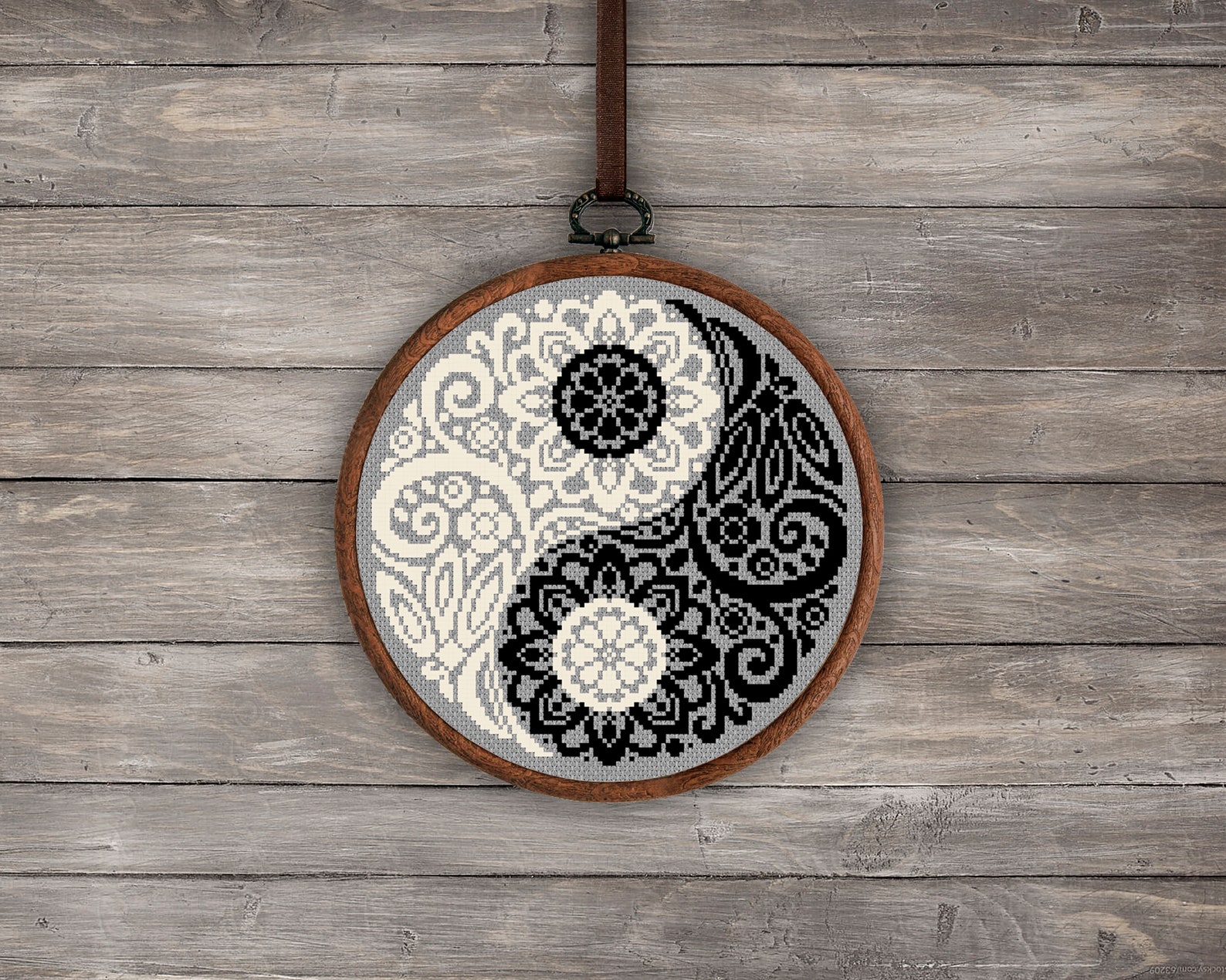 Ying Yang Cross Stitch Pattern Floral Cross Stitch Black and | Etsy
