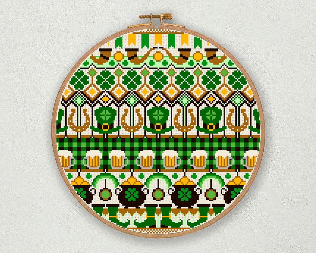 St Patrick's Day Cross Stitch Pattern: Irish Clover Design (PDF ...
