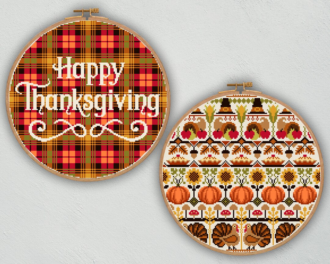 Set of Thanksgiving Cross Stitch Patterns, Harvest Cross Stitch Decor ...