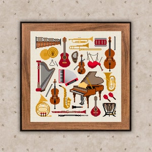 Musical Instruments Cross Stitch Pattern: Orchestra Band Decor (PDF ...