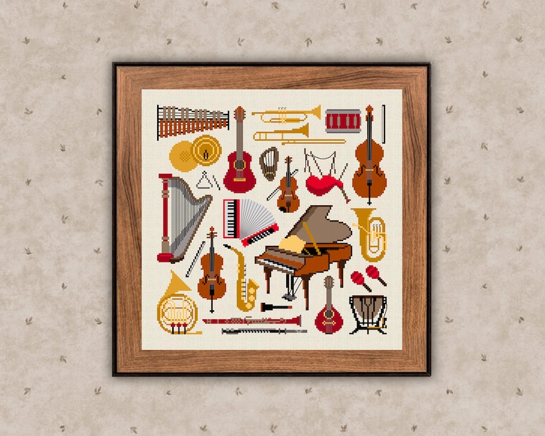 Musical Instruments Cross Stitch Pattern: Orchestra Band Decor (PDF ...