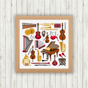 Musical Instruments Cross Stitch Pattern: Orchestra Band Decor (PDF ...