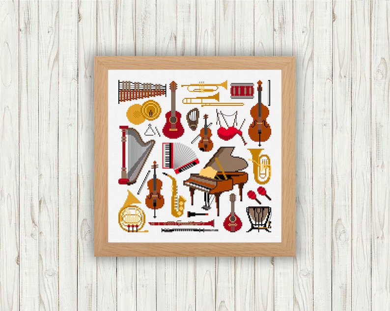 Musical Instruments Cross Stitch Pattern: Orchestra Band Decor (PDF ...